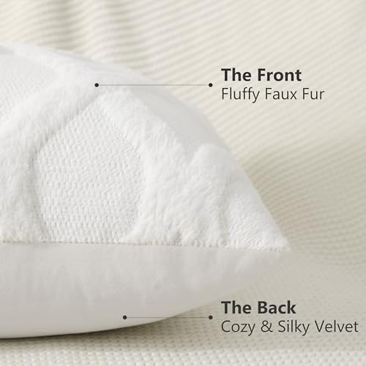 decorUhome Decorative Throw Pillow Covers 18x18 Set of 2, Soft Plush Faux Fur Wool Pillow Covers for Couch Bed Sofa Living Room, Cream White