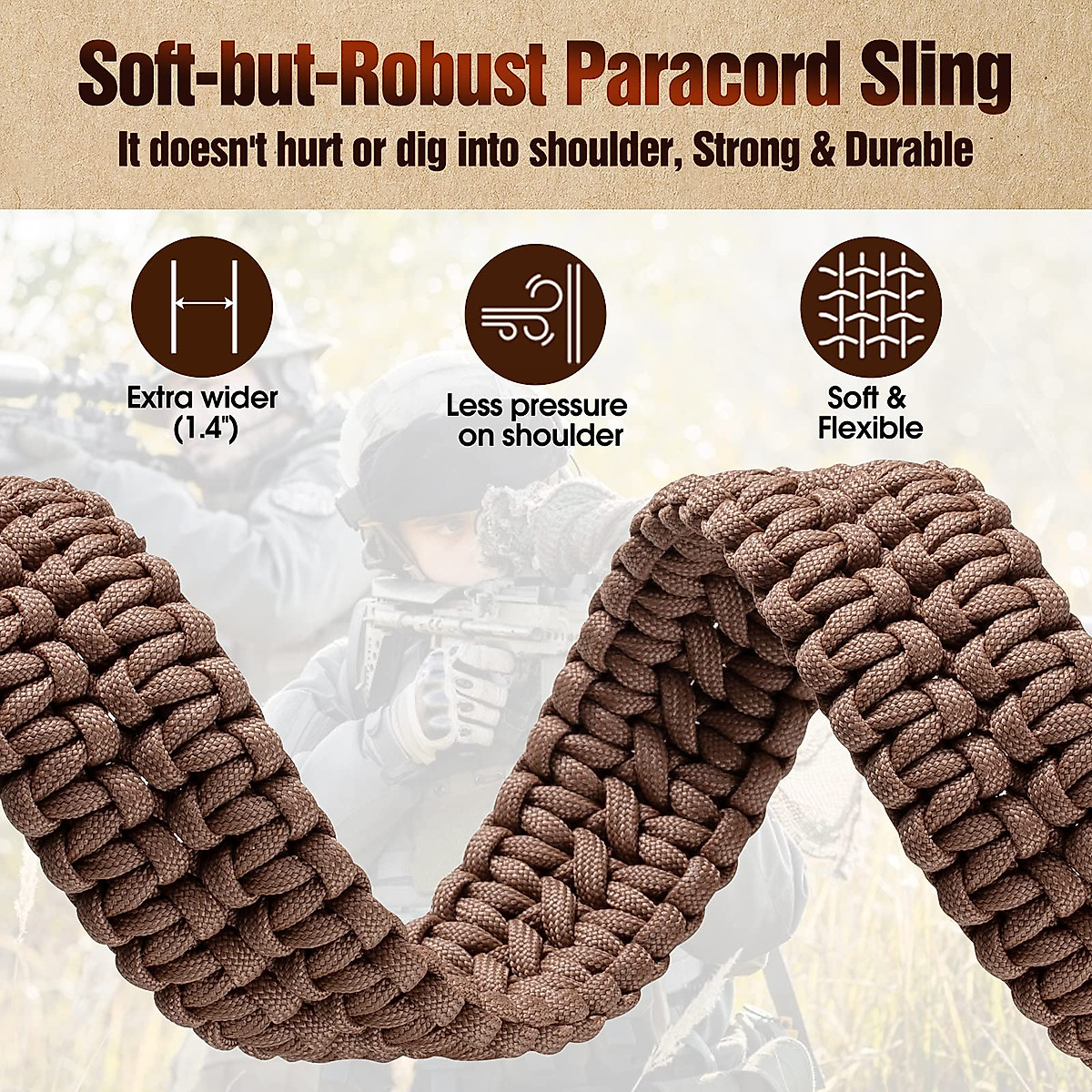 VVAAGG 2 Point QD Sling Adjustable 550 Paracord Sling with Metal Hook and QD Sling Swivels for Hunting (Tan)