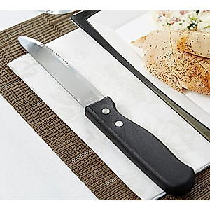 Tezzorio (Set of 36) 10-Inch Jumbo Steak Knives, Stainless Steel Rounded Serrated 5-Inch Blade with Black Plastic Handle, Commercial Quality Steak Knife Set