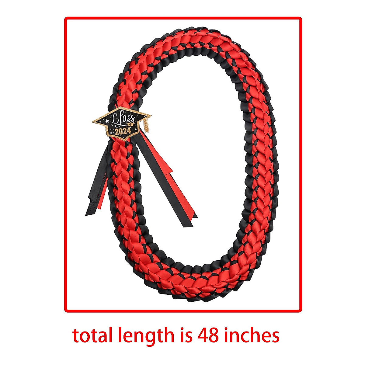 TFTAFAN Graduation Lei Class of 2023 Ribbon Leis Necklace Braided Necklaces gift Party Accessories for Women and Men (black red, 2)