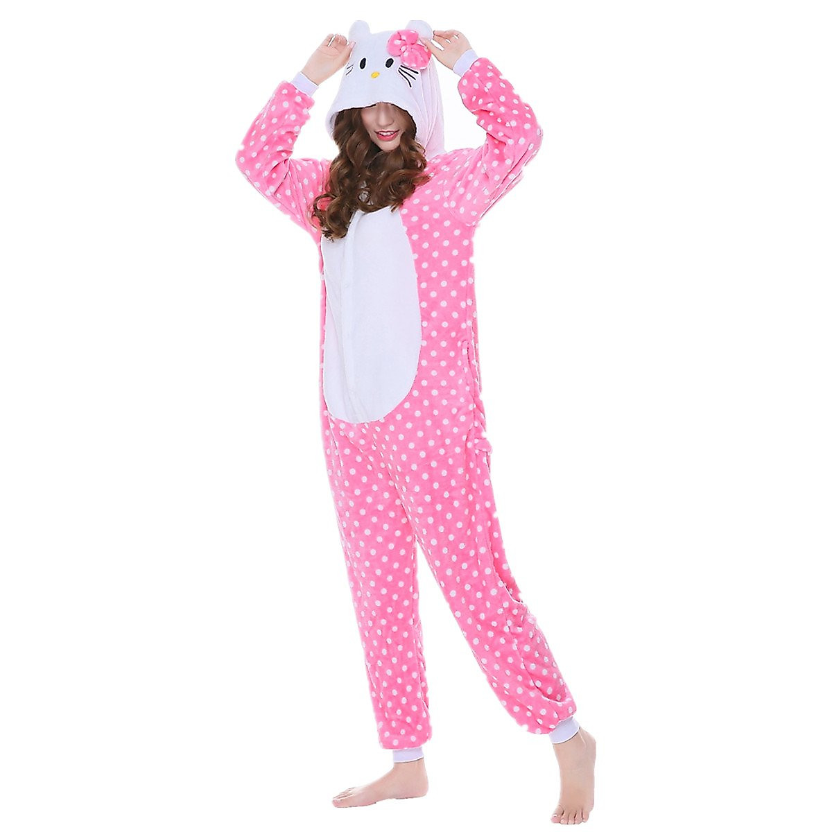 Canday Hooded Cosplay Party Pajamas Animal Sleepwear Unisex Adult Jumpsuits Onesies Teens (Kitty Cat, Small)