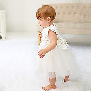 CareCheer White Baby Girl Christening Short Dress Baptism Dedication Blessing Gown Special Occasion Dresses (0-6 Months)