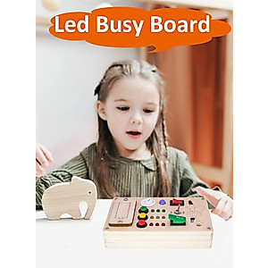 Busy Board Montessori Toys for 1 Year Old Led Button Push Toys Light Switch Preschool Learning Toys Wooden Sensory Toys for Toddlers 1-3 Baby Gifts Travel Fidget Toy (Vehicle Theme Light Toy)