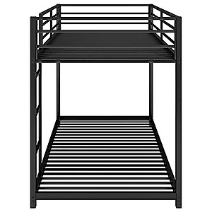 CNANXU Bunk Beds Twin Over Twin, Metal Low Bunk Bed with Guard Rails,Ladder for Young Boys Girls Dormitory Bedroom, No Box Spring Needed (Twin)