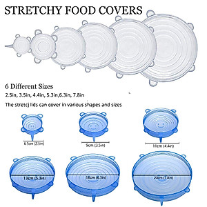 JIGUOOR Silicone Stretch Lids, 6 Pack Reusable Silicone Lids, Durable Food Storage Silicone Covers for Bowl, 6 Sizes to Meet Most Containers to Keep Food Fresh, Microwave Safe - Easy Clean