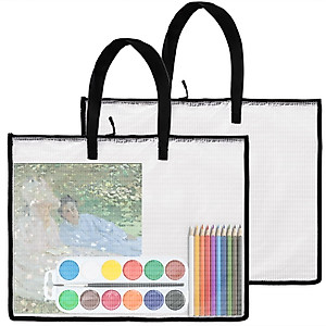 Jucoan 5 Pack 19x25 Art Portfolio Bags, Large Clear Portfolio Folder for Artwork, Waterproof Poster Storage Bags with Handles for Drawing Board, Teachers, Classroom, Studio