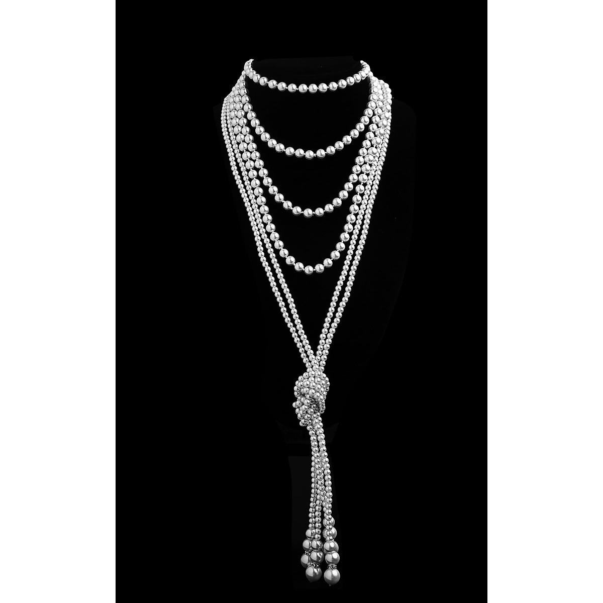 Cizoe 1920s Pearls Necklace Fashion Faux Pearls Gatsby Accessories Vintage Costume Jewelry Cream Long Necklace for Women(B-a-knot Pearl Necklace*2 + 59" Necklace*1-white)