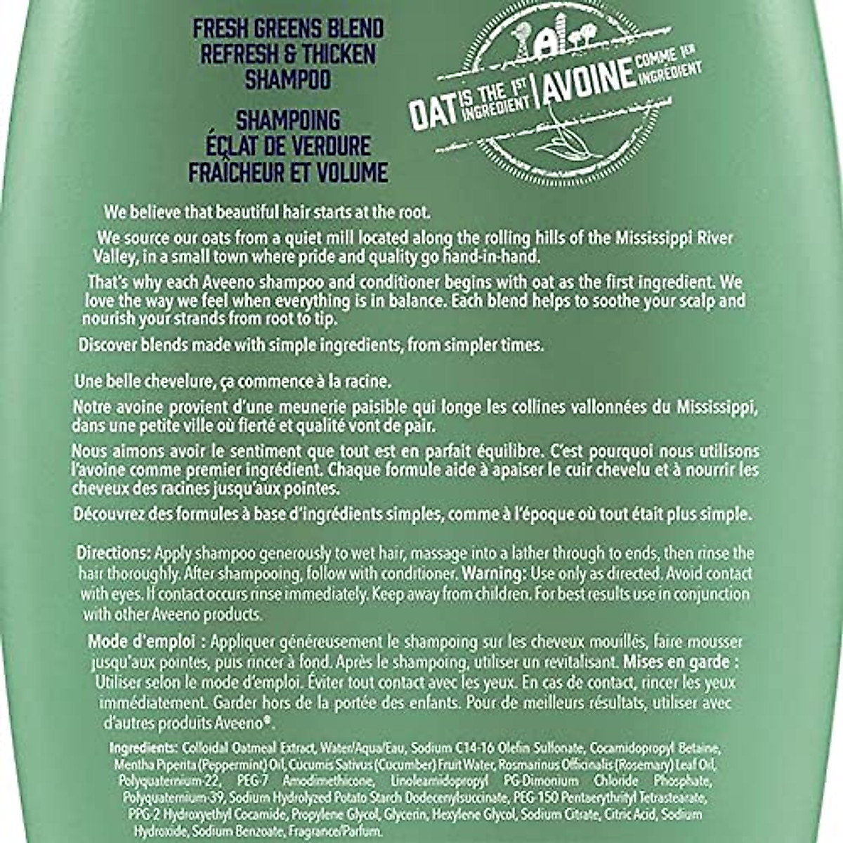 Aveeno Fresh Greens Shampoo + Conditioner with Rosemary, Peppermint & Cucumber to Thicken & Nourish, Clarifying & Volumizing Shampoo for Thin or Fine Hair, Paraben-Free, 12 Fl Oz