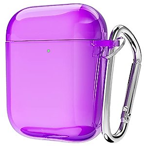 Svanove for Airpods Case Clear (1st/2nd), Transparent Cute Airpods 2nd Gerneration Case Silicone Cover Accessories, Soft TPU Rubber Airpods 1st Case for Women Girl, Neon Purple