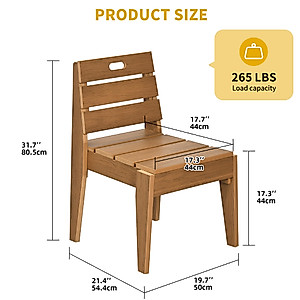 DWVO Garden Chair Weather-Resistant Outdoor Patio Seating, 21.4" L X 19.7" W X 31.7" H Large HIPS Outdoor Dining Chair for Deck, Poolside and Backyard (Brown)