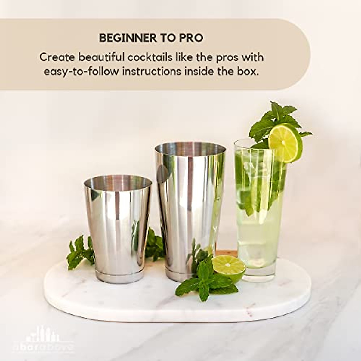 A Bar Above Boston Cocktail Shaker Set – 2-Piece Premium Weighted Boston Shaker Set – Stainless Steel Bartending Kit – 18 oz & 28 oz Martini Shaker Set – Bar Accessories for the Home Bar Set