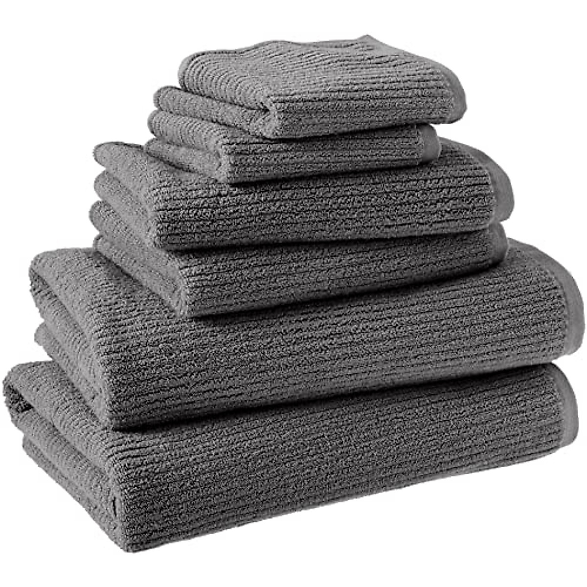Amazon Aware 100% Organic Cotton Ribbed Bath Towels - 6-Piece Set, Dark Gray