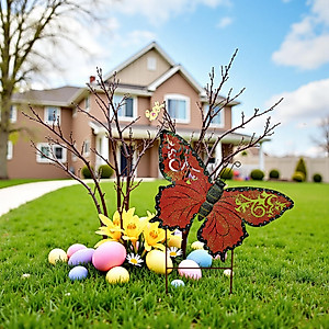 18.5 Inch Metal Butterfly Garden Stake Outdoor Decorative Stakes Butterfly Decor Whimsical Butterfly Stake Yard Art Ornaments (Red)