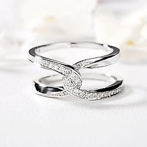 ZJQZBSS 925 Sterling Silver Fashion Shiny Micro Setting Diamond Simple Ring Cubic Zirconia Promise Ring CZ Eternity Engagement Wedding Rings for Women (6)