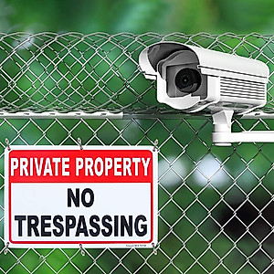 3 Pack Private Property No Trespassing Sign 10"x 7" .04" Aluminum Reflective Sign Rust Free Aluminum-UV Protected and Weatherproof