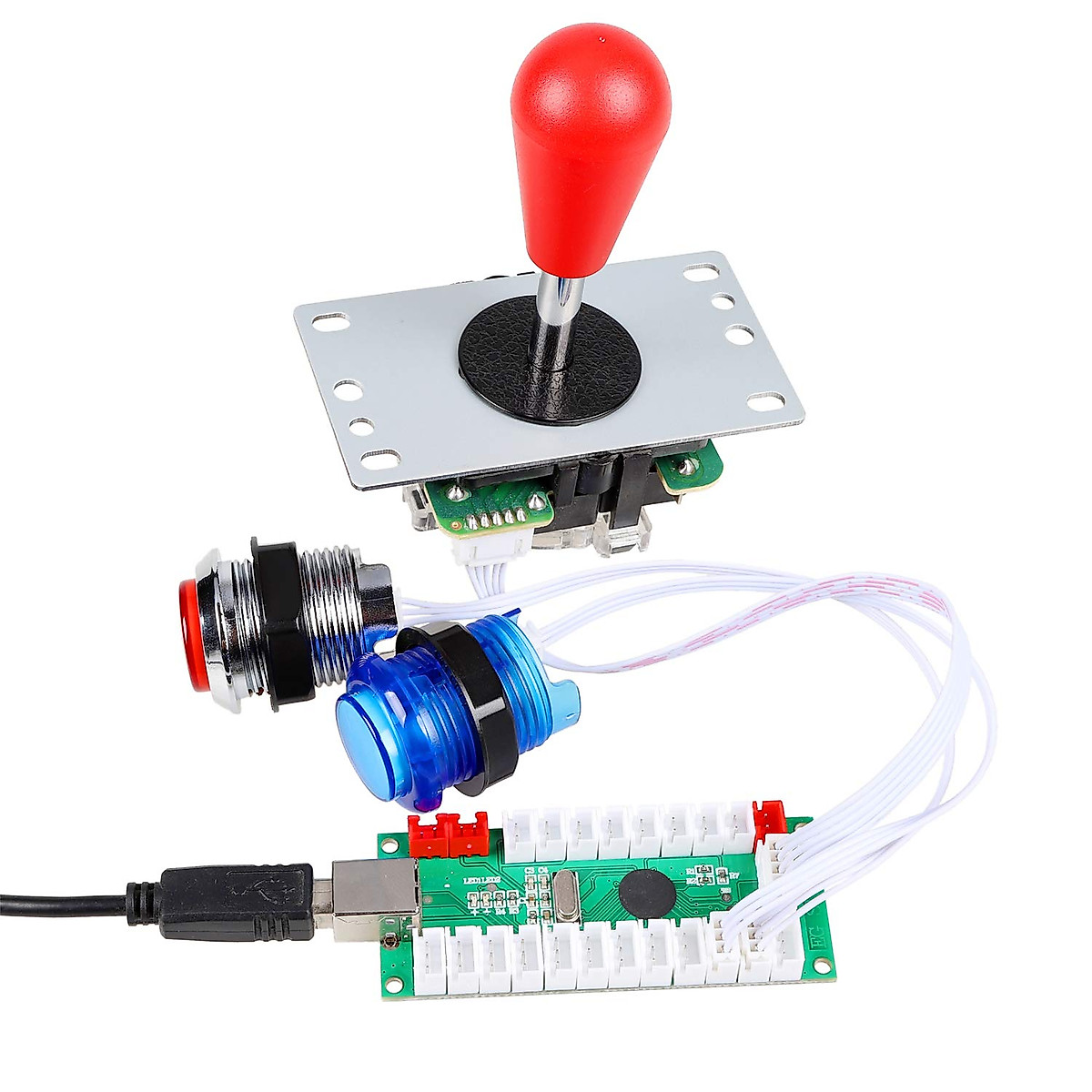 EG STARTS 1 Player LED Arcade DIY Part Kit USB Encoder to PC Gamepads Ellipse & Oval Style Bat Joystick + 5V LED Arcade Buttons for Video Games Mame Raspberry Pi Arcade1up (Chrome Mix Colors)