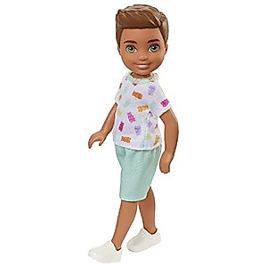 Barbie Chelsea Doll, Small Boy Doll with Brown Hair & Blue Eyes Wearing Gummy Bear T-Shirt, Shorts & Shoes