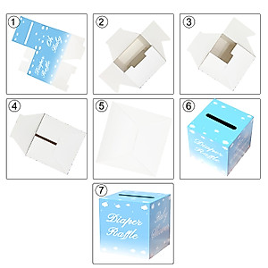 QISOLIY 50 Pieces Diaper Raffle Tickets with Box Baby Shower Game Invitations Diaper Raffle Cards Diaper Raffle Box Set for Baby Shower Gender Reveal Party Supplies Card Box (Blue)