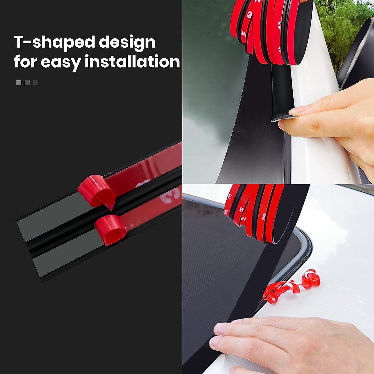 2PCS Windshield Rubber Seal Car Weather Stripping Trim T Shape Sealing Strip for Car Front Rear Windshield (32.8 Feet)
