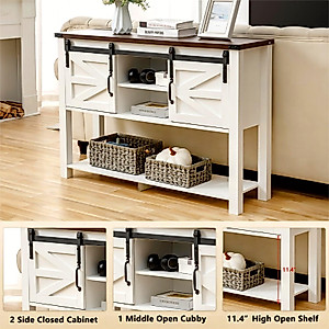 GAZHOME Entryway Table with Sliding Barn Doors, 46'' Farmhouse Console Table with Storage, Rustic Sofa Table with Adjustable Shelf & Open Shelf for Entry Way, Hallway, Living Room, White