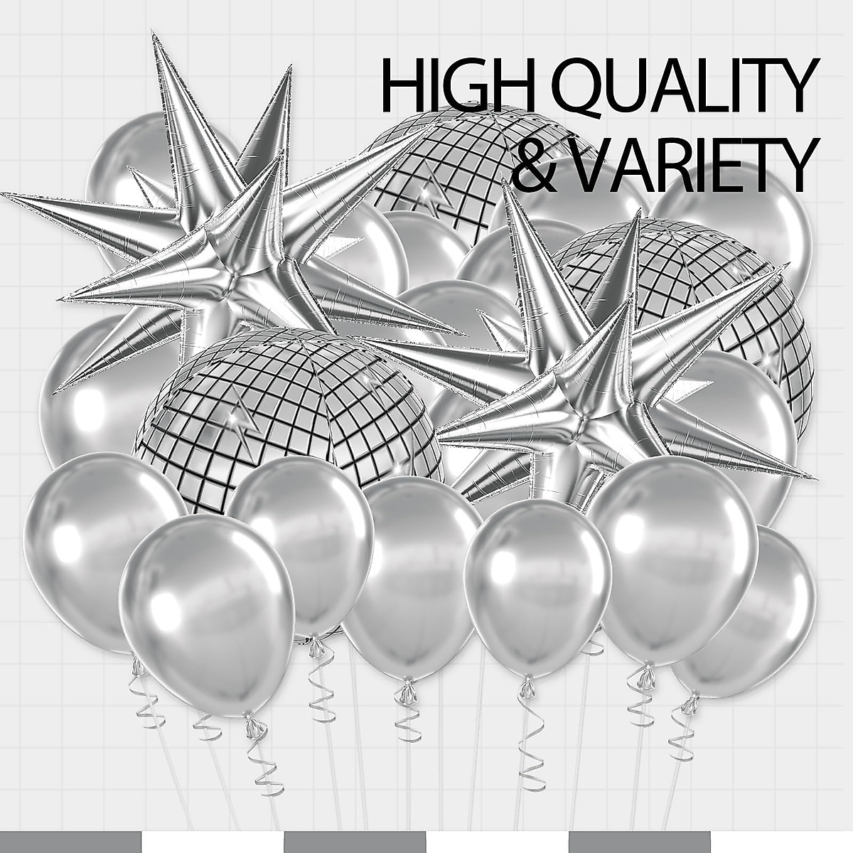 Disco Balloon Arch Garland Kit, Metallic Silver Balloon Arch with Disco Ball Balloons Silver Fringe Disco Ball Backdrop for Birthday Graduation Prom 2024 Disco Party Decorations