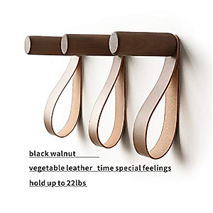 XAOMLP Wooden Hooks with Leather for Wall Mounted Single Hangers, Handmade Craft for Coats Hat Bags Rack 3pcs (Walnut)
