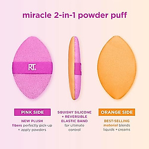 Real Techniques Miracle 2-In-1 Powder Puff, Dual-Sided, Full-Size Makeup Blending Puff, Reversible Elastic Band, Precision Tip Makeup Sponge & Powder Puff, For Liquid, Cream & Powder, 1 Count