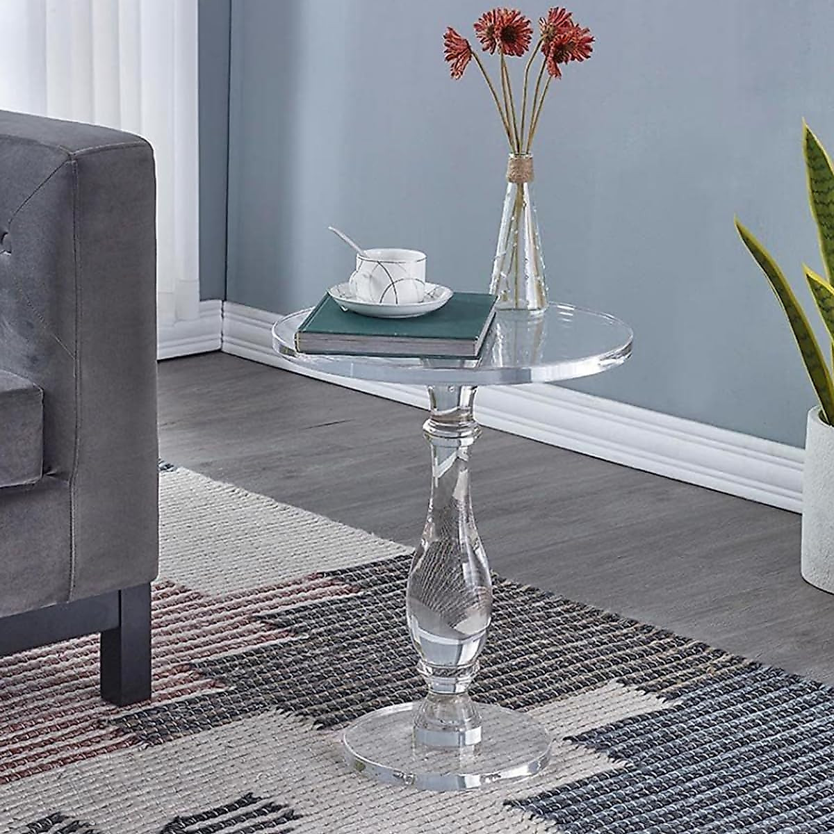 Gdrasuya10 Clear Acrylic Side Table End Table, Acrylic Pedestal End Table Small Accent Table with Solid Base Drink Table for Small Space Living Room, Bedroom, Balcony (14 inch)