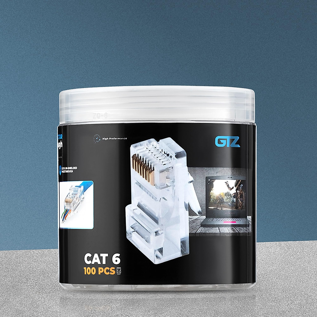 GTZ Cat6 RJ45 Pass Through Connector 100-Pack - EZ Cat 6 Pass Through RJ45 Connectors - cat 6 connectors - Ethernet Connector - Ethernet Plug - for Solid or Stranded UTP Network Cable