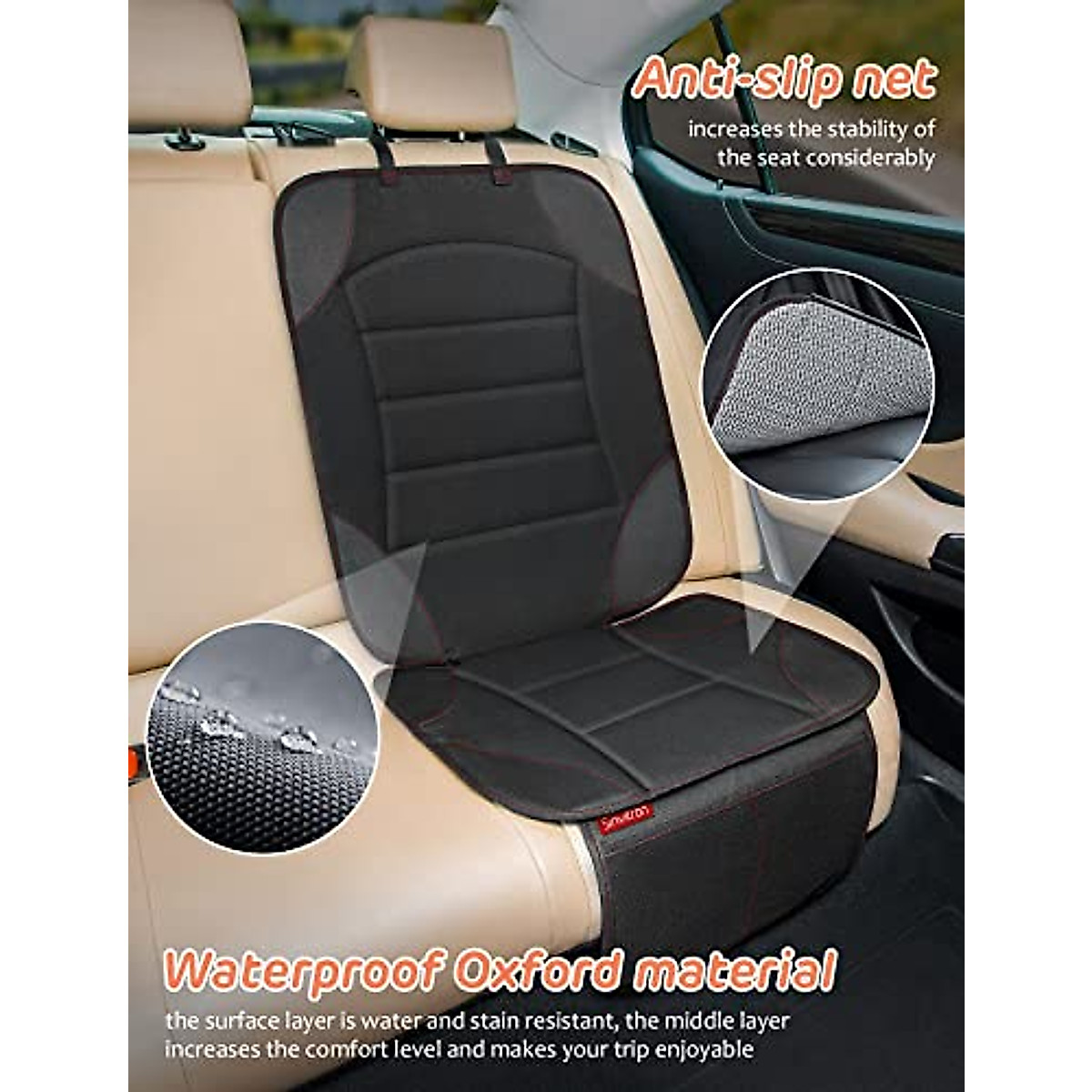 Sinvitron Car Seat Protector, 2Pack Seats Protector with Leather and Fabric Padding, Non-Slip Backing with Mesh Pockets, Waterproof seat Protectors for Vehicles Baby Pets