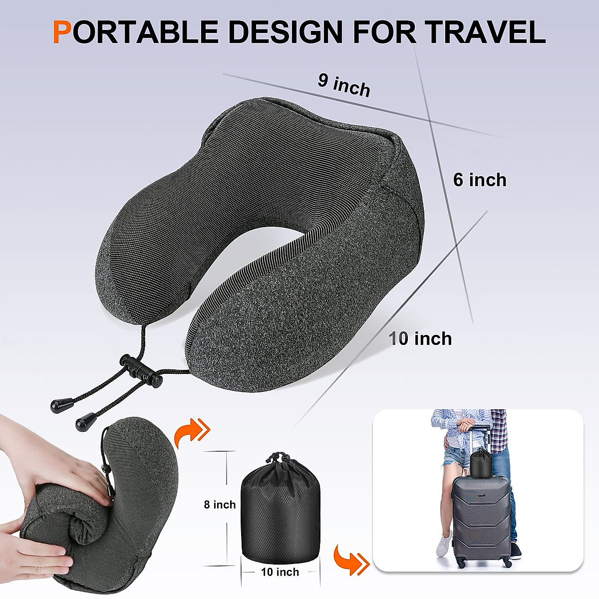 Cirorld Neck Pillow for Travel, Memory Foam Travel Pillow with Hood, Adult Airplane Pillow for Head Rest Neck Support, Portable Pillow for Office Cars Trains Long Flights Sleeping (Deep Grey)
