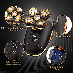 5 in 1 Electric Razor for Men and Women, USB Rechargeable and Waterproof Cordless Trimmer, Includes Rotating Bald Head Shaver, Nose Hair Trimmer, Beard Shaper, Silicone Brush, and Cleansing Brush