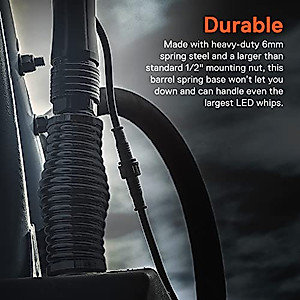 Heavy-Duty Barrel Spring Mounting Base [Black-Finish] [6mm Spring] [1/2" Mounting Hardware] CB Radio Antenna/Lighted LED Whips up to 102"
