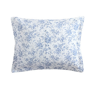 Laura Ashley Home - Twin Quilt Set, Reversible Floral Cotton Bedding with Matching Sham, Home Decor for All Seasons (Walled Garden Blue, Twin)