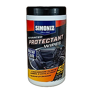 Simoniz New Car Scent Advanced UV Protectant Wipes Wipes – Interior Protectant or Most Surfaces -  Plastic, Rubber, Vinyl Dashboards, Seats, Doors & Tires -Great for Cars, Trucks, SUVs, Boats 50 Count