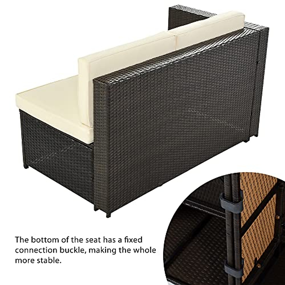 GINGVAT 9 Piece Rattan Furniture Sectional Seating Group with Table, Single Chairs and Ottoman, Outdoor PE Wicker Conversation Sofa Set, Brown+Beige