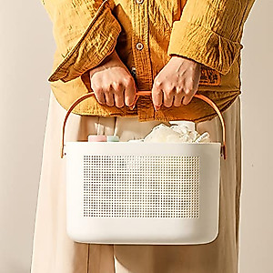 UUJOLY Plastic Storage Baskets with Handles, Shower Caddy Shelf Organizers Basket for Bathroom, Kitchen, Dorm Room, Yellow