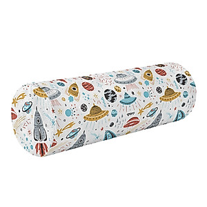 Vnurnrn Space Rockets Neck Support Pillow Round Neck Roll Bolster Cylinder Pillow Cervical Pillows Shoulder Pillow for Leg Knee Back Head Support for Study Work Men Women