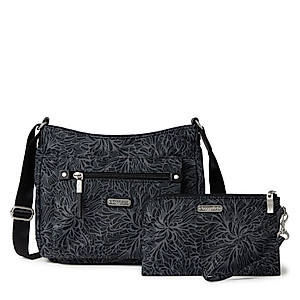 Baggallini womens Uptown Bagg with RFID Phone Wristlet, Midnight Blossom, One Size US