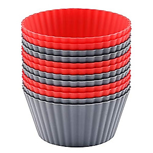 Mirenlife 12 Pack Reusable Nonstick Jumbo Silicone Baking Cups, Cupcake and Muffin Liners, 3.8 Inch Large Size, Red and Gray Colors, Round