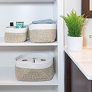 Home-Complete 3-Piece Set Small, Medium, and Large Rope Baskets for Makeup, Towel, Nursery, Office and Classroom Storage, White and Natural