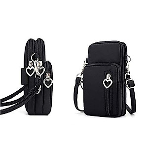 Women Nylon Cell Phone Purse Wallet Pouch Mini Crossbody Shoulder Bag Zip Handbag with Card Pocket (Pink)