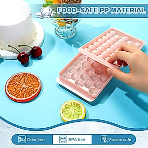 4 Pack Round Ice Cube Tray with Lid Mini Ice Ball Maker Mold Ice Cube Mold Trays Ice Trays for Freezer Sphere Ice Cube Tray Ice Ball Tray Making 132 Pcs Sphere and Ice Tong (6.69 x 3.94 x 0.79 Inch)