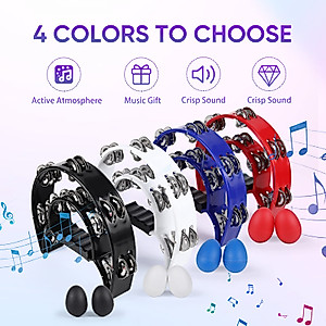 Tambourine Double Row Metal Jingles Bell Hand Held Percussion Half Moon Tambourines Musical Instrument for Adults Kids Party, KTV, Events, Church (Black)