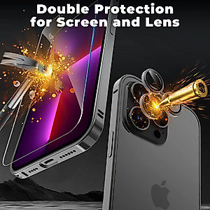 [3 IN 1] Aluminum Metal Bumper Case for iPhone 13 Pro Max, with 1 Pack iPhone 13 Pro Max Screen Protector & Camera Lens Protector, Drop Protection, Shockproof, Compatible with MagSafe, Graphite
