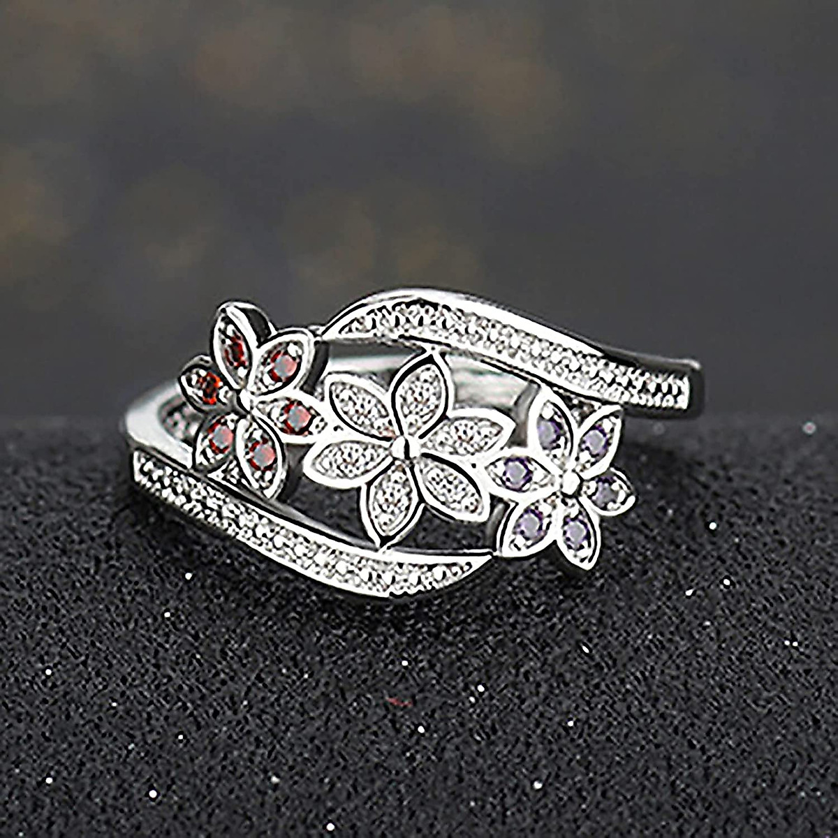 Exquisite Jewelry Ring Women's Cute Flowers 925 Sterling Silver Ring Charm Zircon Inlaid Party Jewelry Wedding Band Best Gifts for Love with Valentine's Day