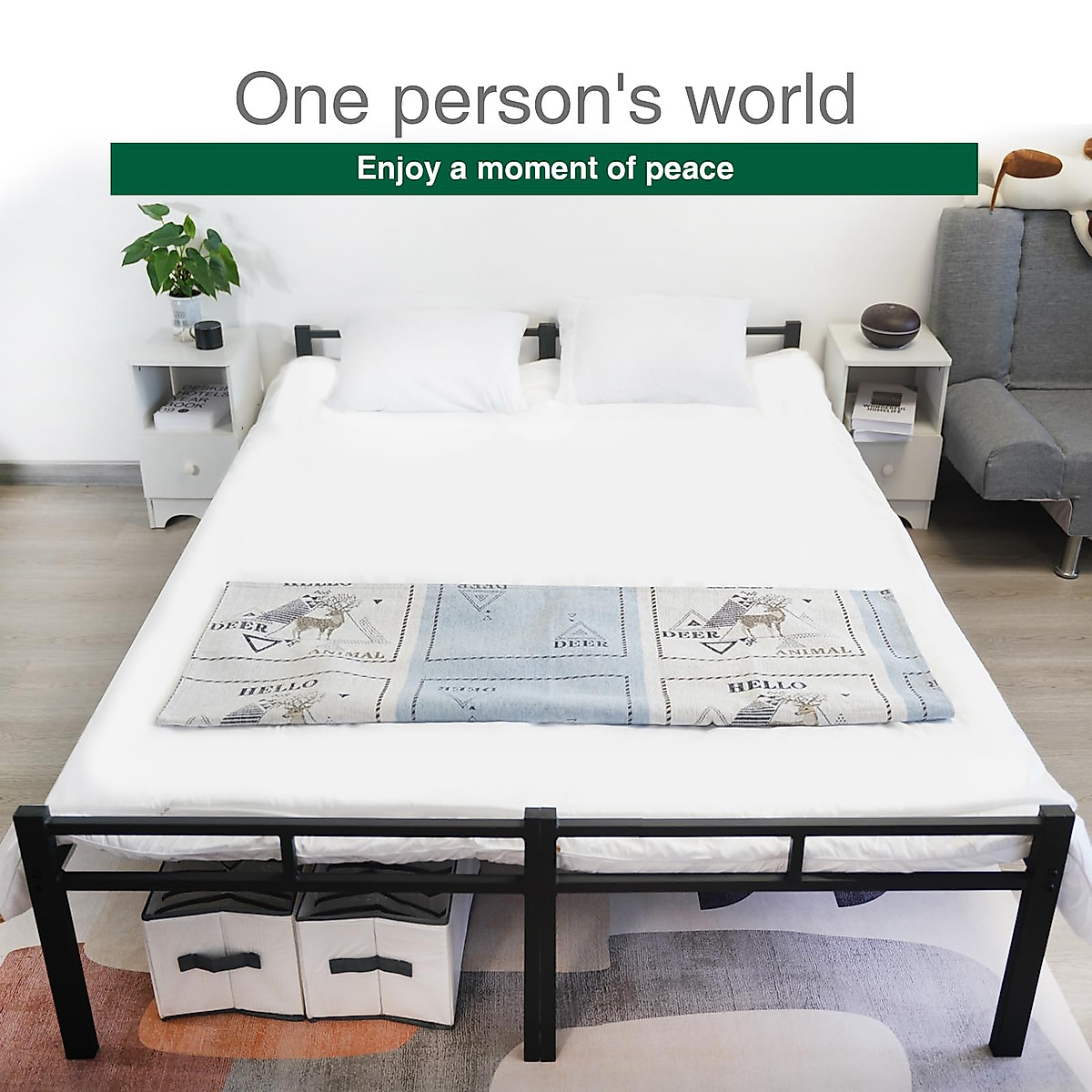 TSHM 12 Inch Detachable Anti-Slip Bed Frame Heavy Duty Mattress Foundation Sturdy Steel Support Simple Disassembly and Assembly No Box Spring Needed King Size Platform Bed Black