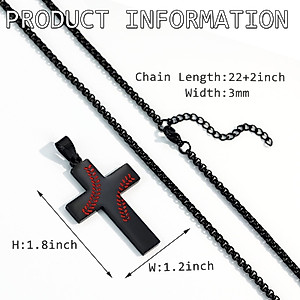 HattiDoris Baseball Cross Necklace for Men Inspirational Bible Verse Cross Pendant Stainless Steel Chain 22+2 inch Baseball Sports Jewelry Baseball Gift for Men Women(B-Be Strong) Over 18 years old