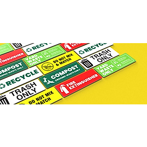 Recycle Trash Compost Sticker Set – Heavy-Duty Trash Bin Labels - 3-5 Year Indoor/Outdoor Rated - Weather Proof, Ultra Durable - USA Made (6x2 inch), 2 Labels of Each, 6 Total