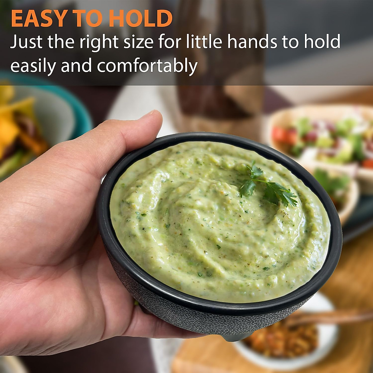 KSEV Salsa Bowls – 6 Pack (Black), 13oz BPA FREE Small Bowl Unbreakable Mexican Molcajete Chips Guacamole, Serving Dish, Sauce Cup, Side bowl, Snack, Chips, Dip, Nuts, Candy, Ice Cream, Party Use